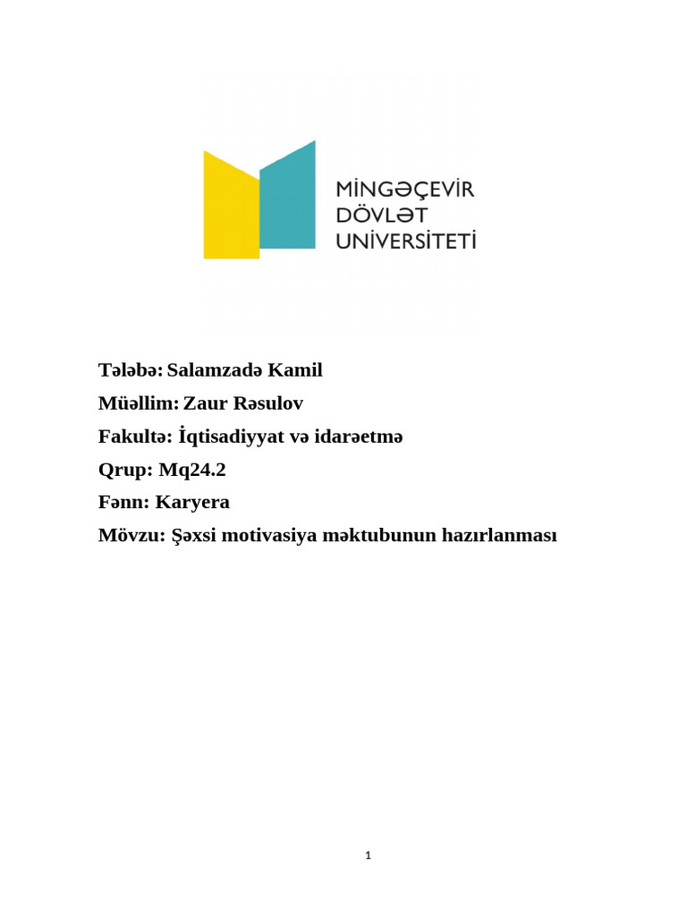 Şəxsi Motivasiya Məktubunun Hazırlanması | PDF