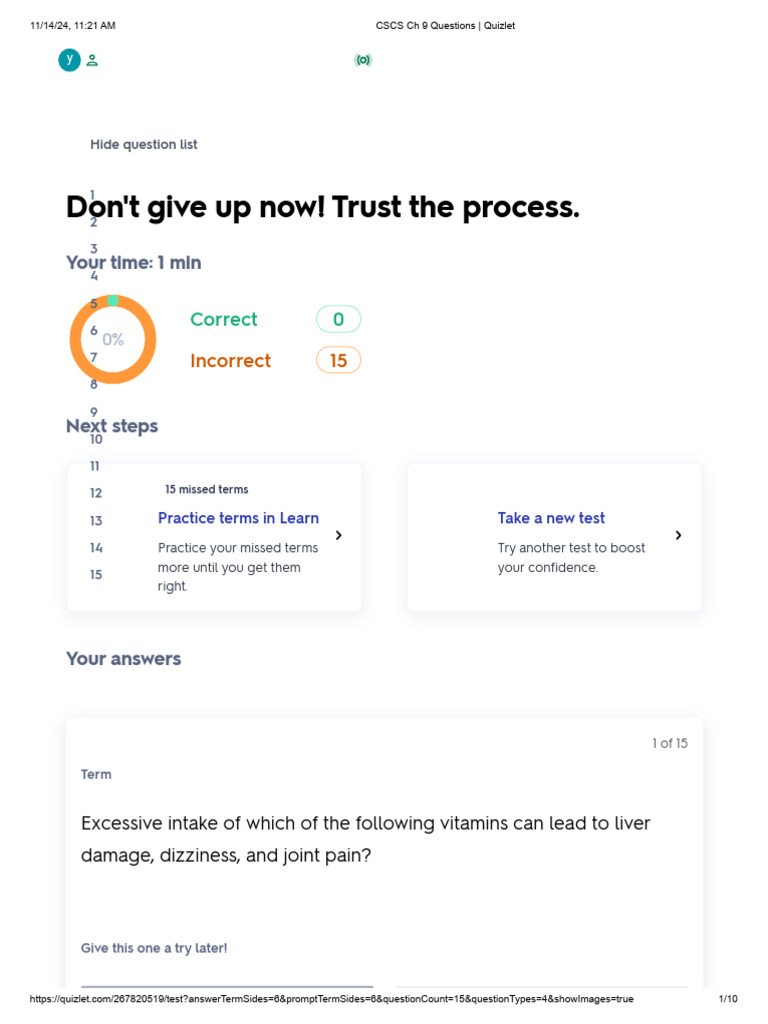 CSCS CH 9 Questions - Quizlet | PDF | Nutrients | Nutrition