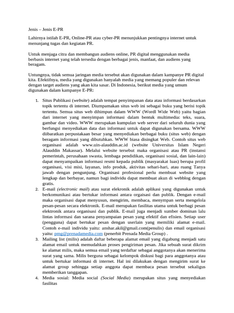 Jenis & Fokus Utama E-PR | PDF