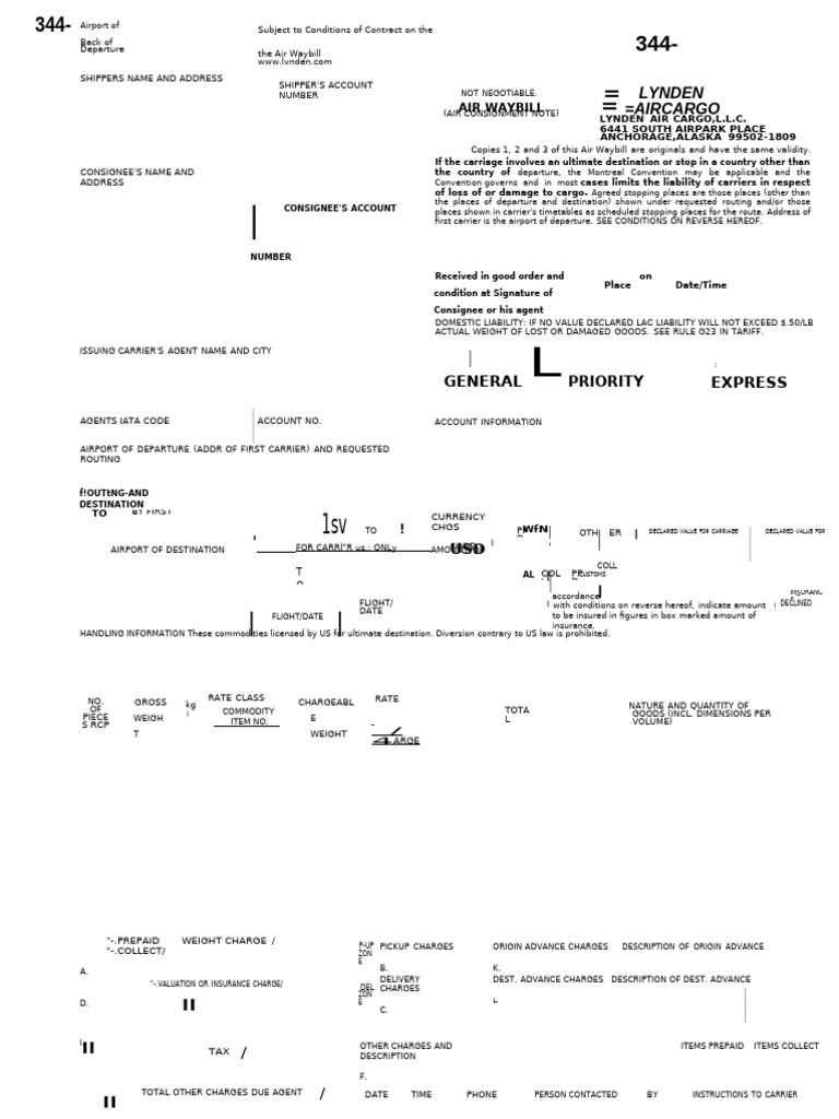 Air Waybill Sample and Guidelines | PDF | Cargo | Bill Of Lading