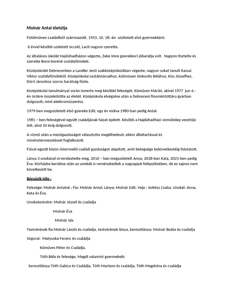 Molnár Antal - Életút Végleges | PDF