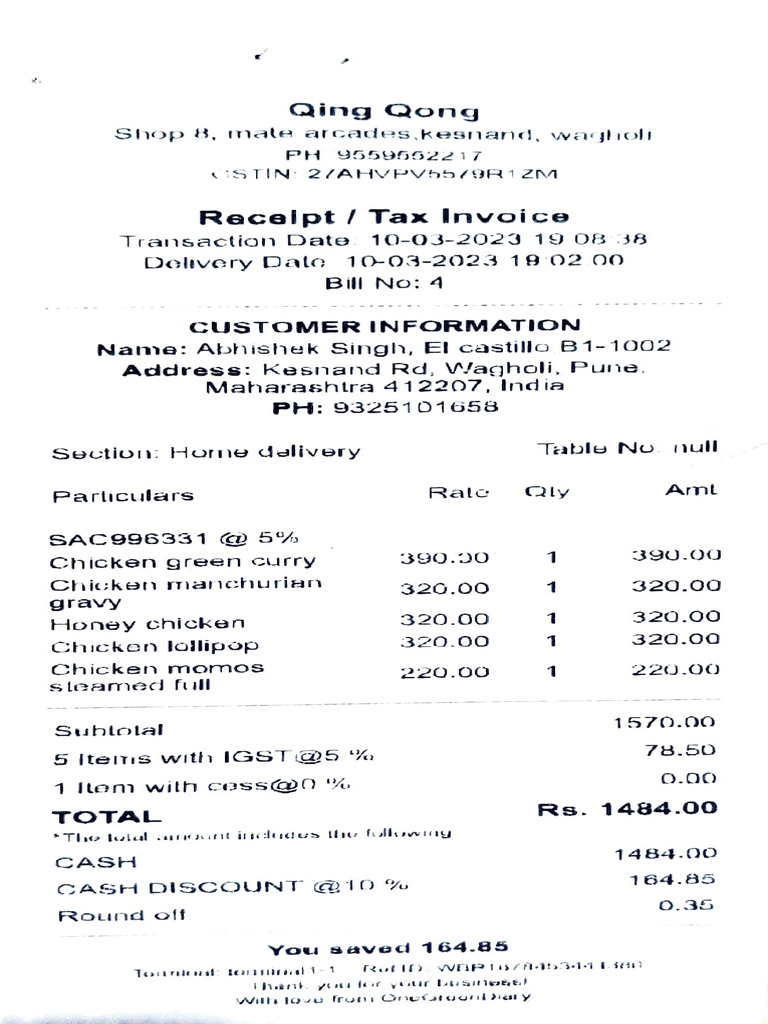 Food Bill 10.03.2023 | PDF
