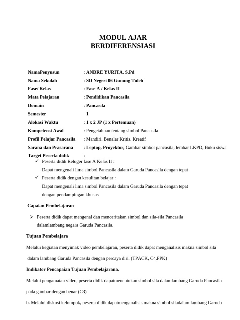 MODUL AJAR KLS 2 Pendidikan Pancasila - ANDRE YURITA, S.PD | PDF