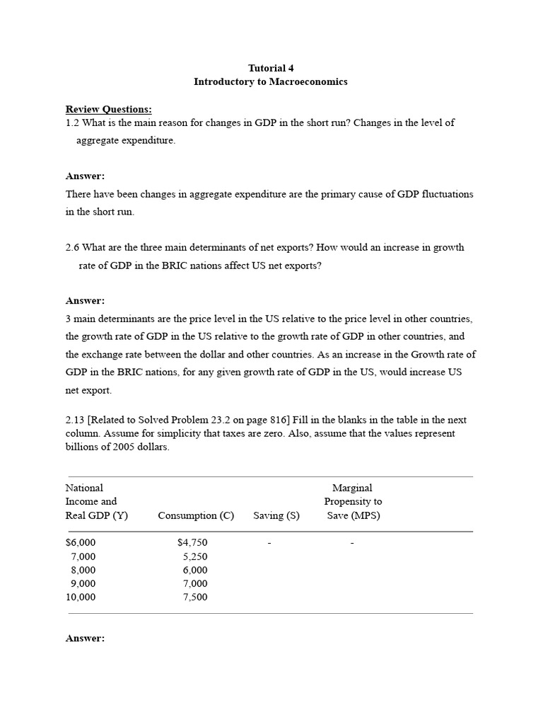Tutorial 4 (Intro to Macro) (1) | PDF | Gross Domestic Product | Macroeconomics