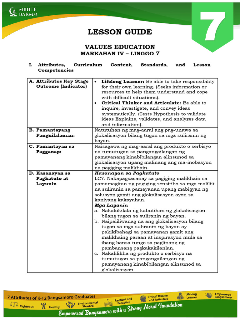 Lesson Guide: Values Education | PDF