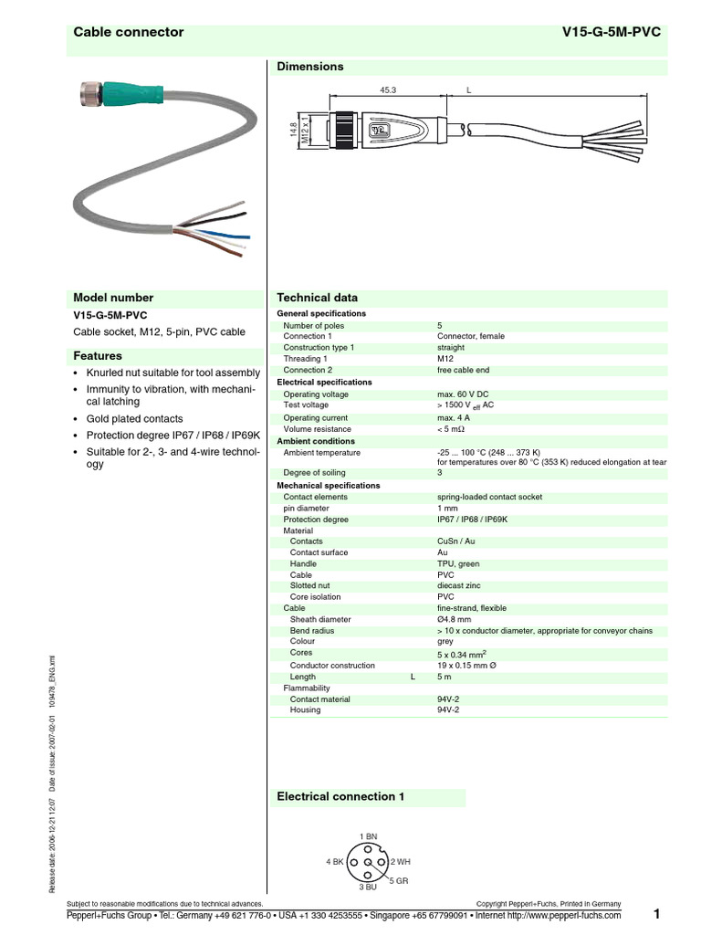 V15-G-5M-PVC Cable Connector: Dimensions | PDF | Electrical Connector ...