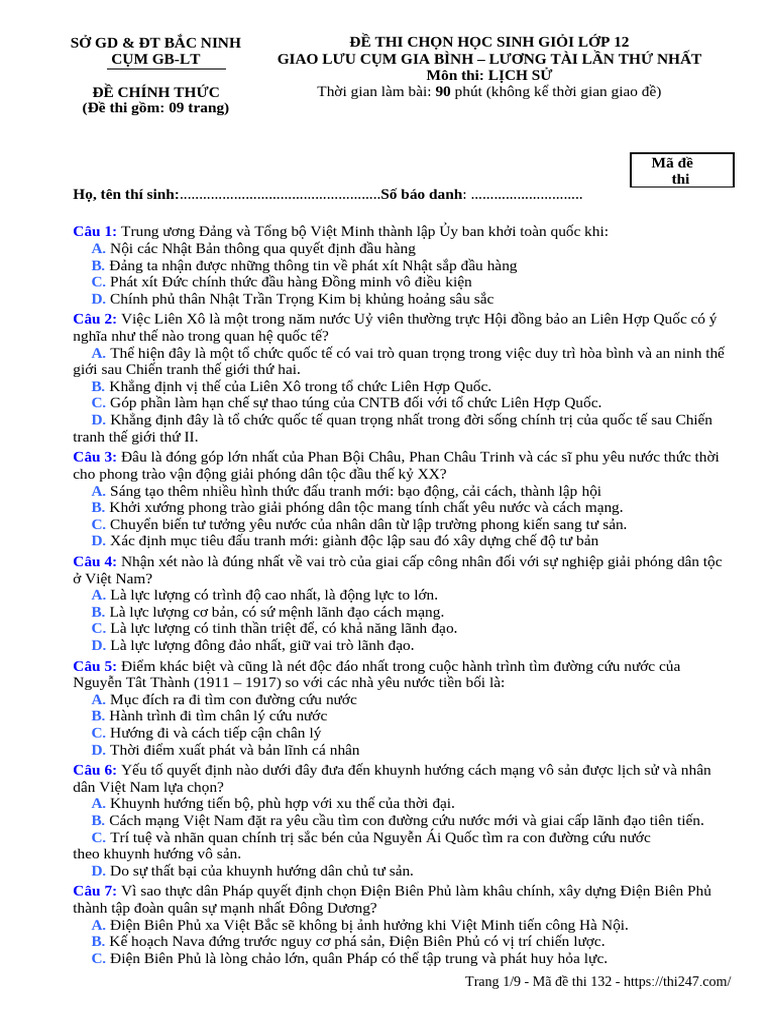 Đề Số 13-Hsg Sử 12-Bắc Ninh-2020 | PDF