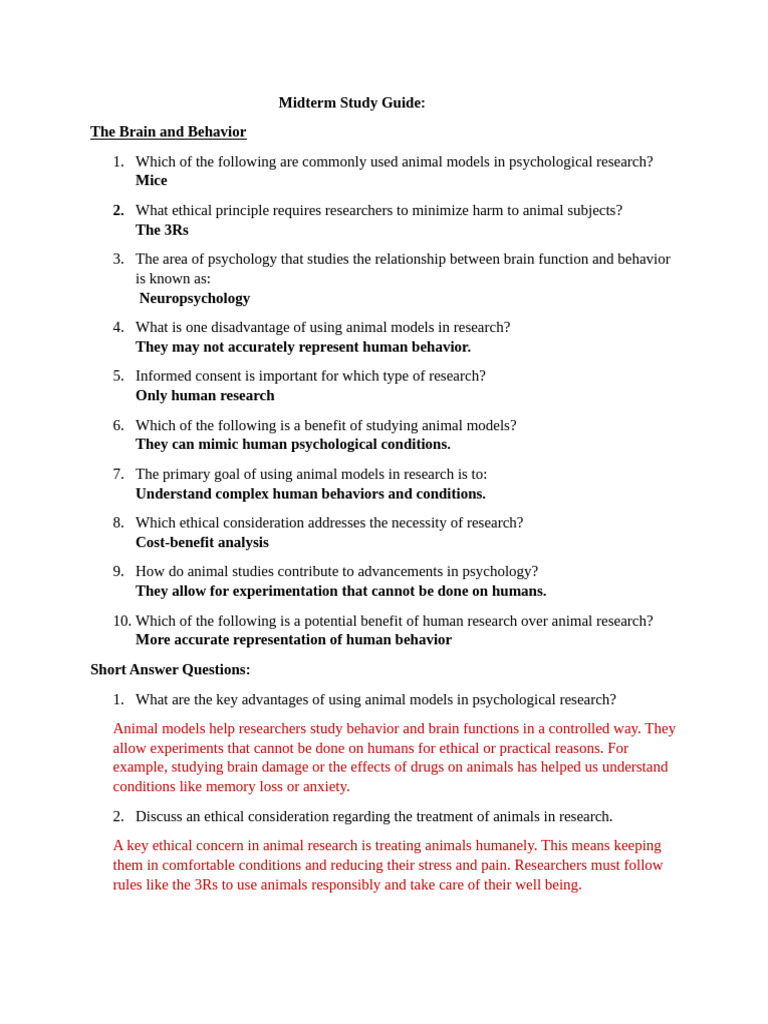 Brain and Behavior Midterm Study Guide | PDF | Neurotransmitter | Natural Selection