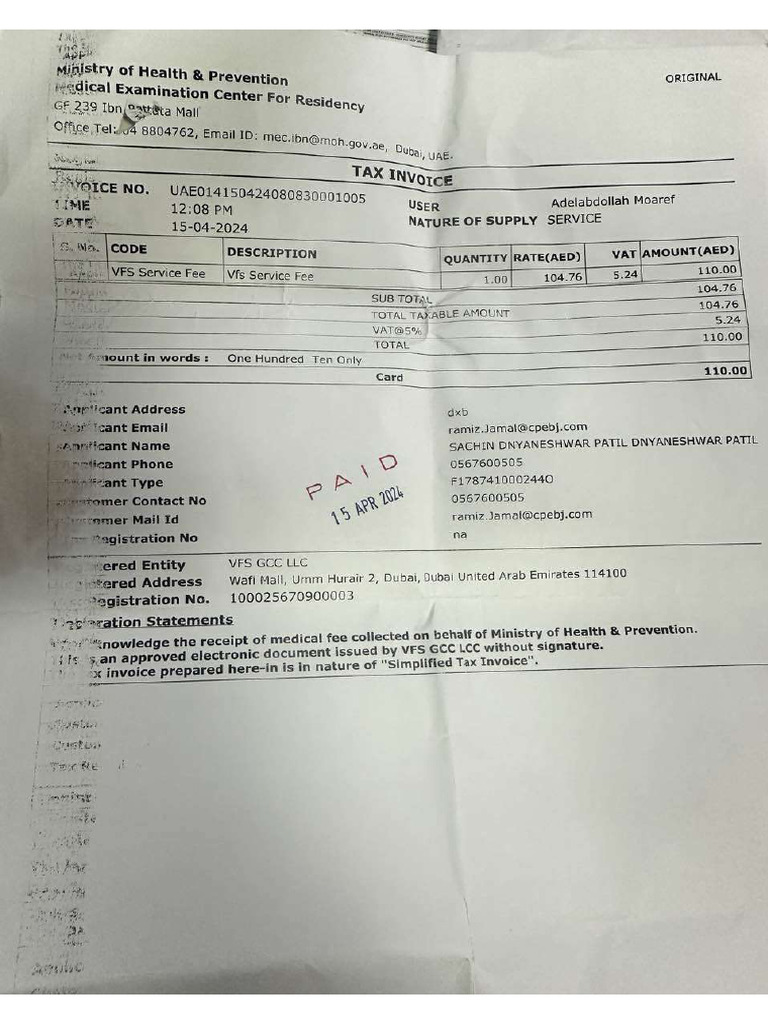 Invoice For Medical Checkup | PDF