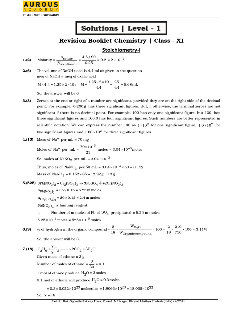 Stoichiometry-1 Solution | PDF | Mole (Unit) | Scientific Phenomena