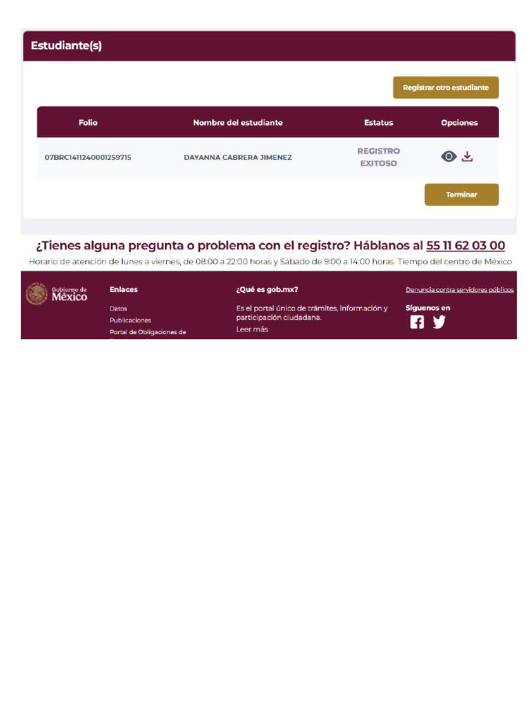 Folio de Registro Dayanna Beca Rita Cetina | PDF