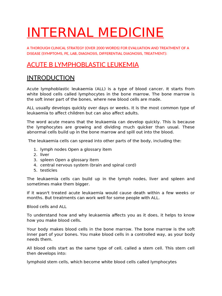 INTERNAL MEDICINE Homework 2018521625071 Mohammed Abdul Sattar | PDF | Leukemia | White Blood Cell