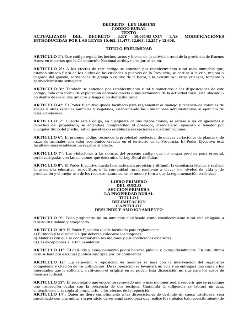 Código Rural Decreto Ley Nº 10.081 | PDF | Suelo | Propiedad