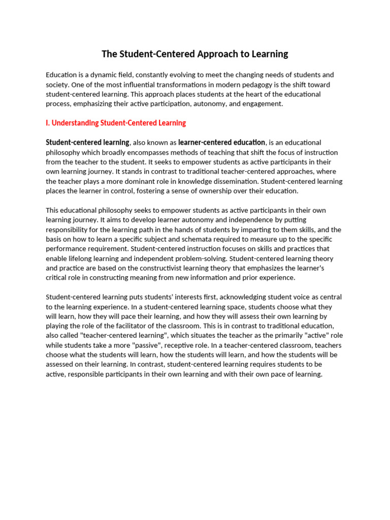Student Centered Learning | PDF | Learning | Behavior Modification