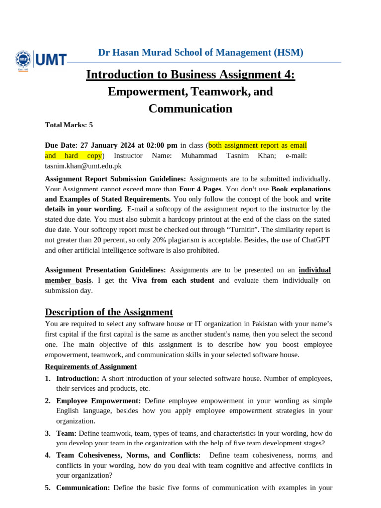 Assignment No 4 Empowerment, Teamwork and Communication | PDF | Turnitin | Human Communication