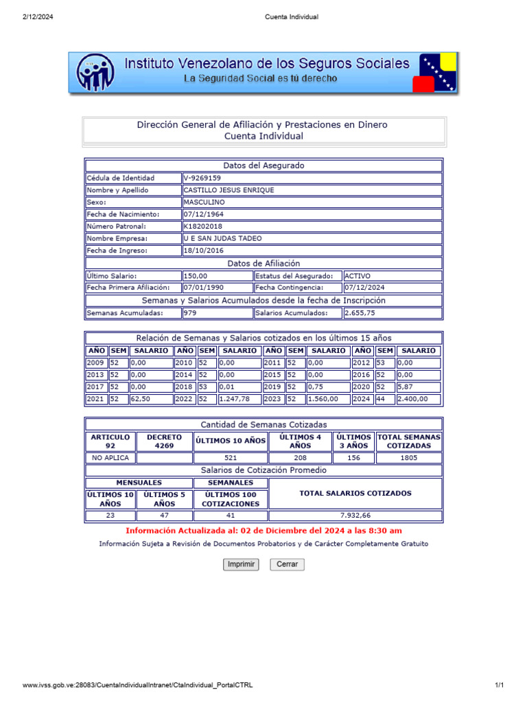 Cuenta Individual Chuy | PDF