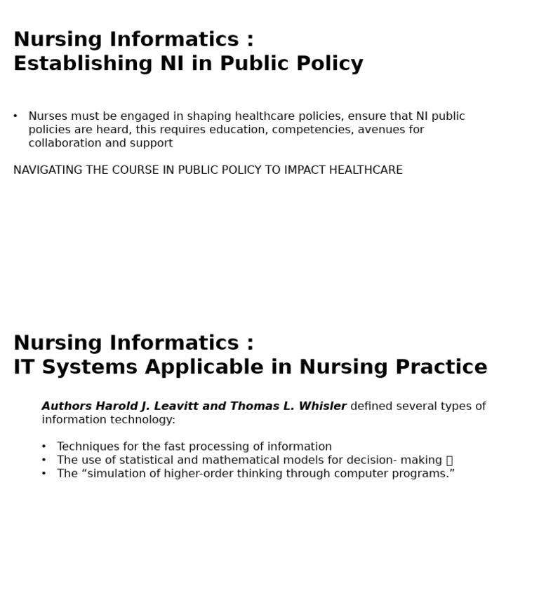 Establishing Nursing Informatics in Public Policy | PDF