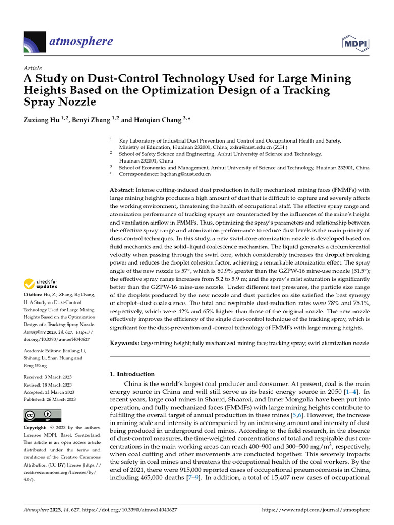A Study On Dust Control Technology Used For Large Mining 14asyud0 | PDF | Gases | Continuum ...