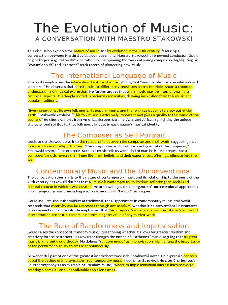 The Evolution of Music a Conversation With Maestro Stakowski | PDF ...