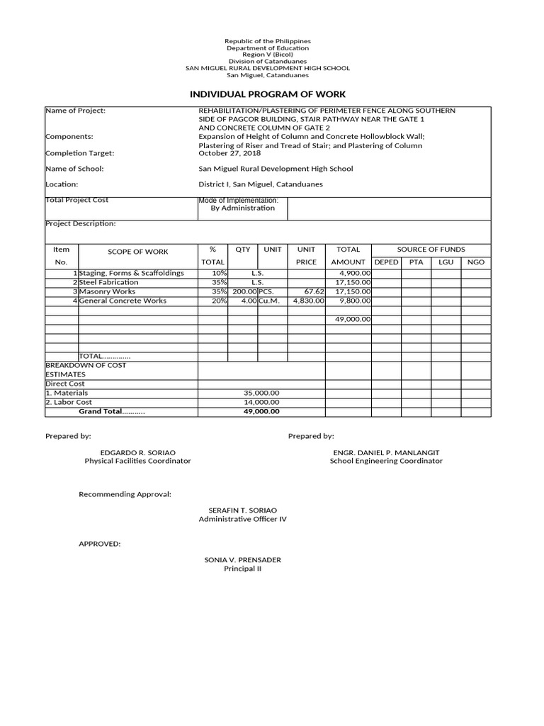 Program of Work Ers | PDF | Stairs | Concrete