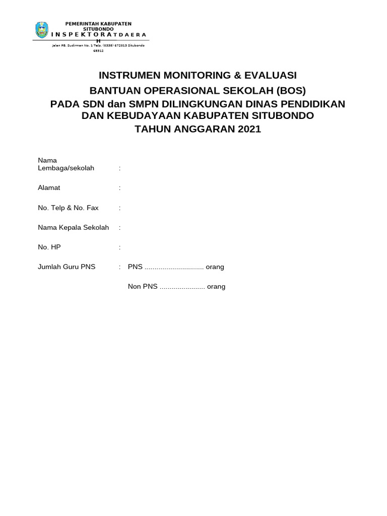 Instrumen Monev Bos Tahun 2021 | PDF