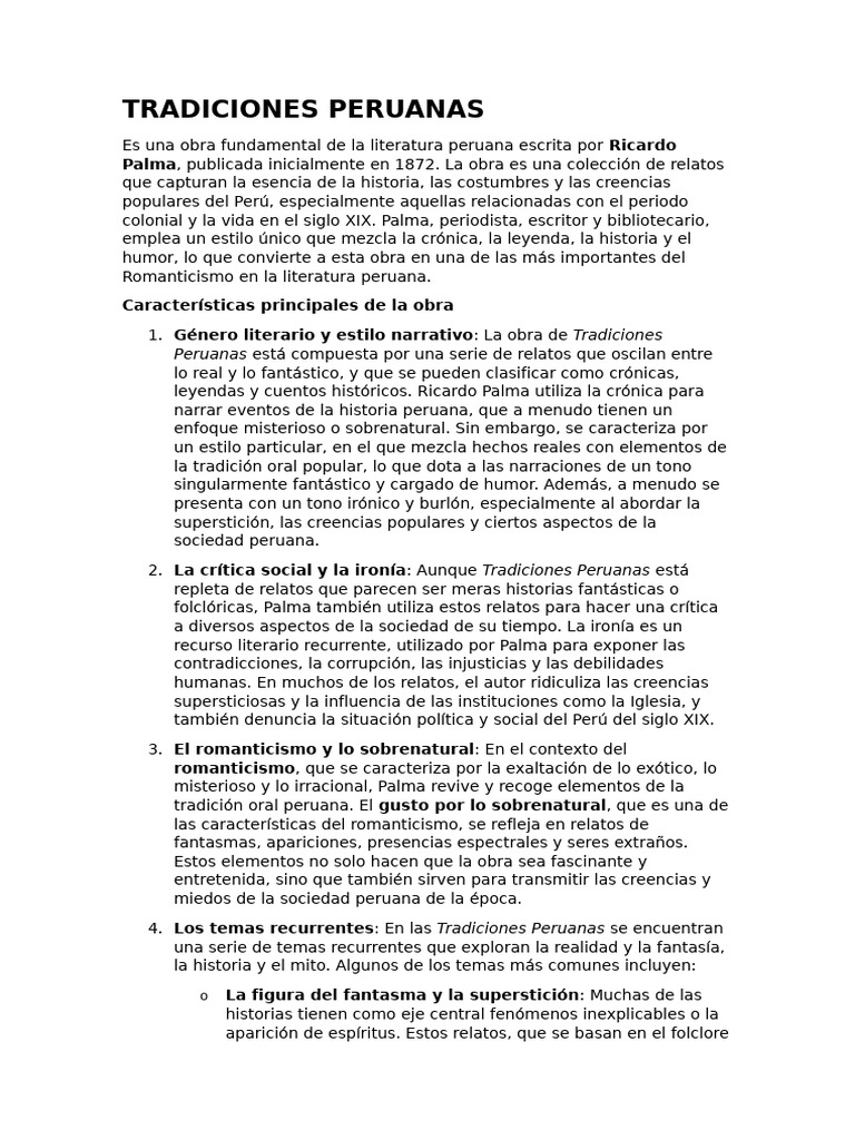 Resumen de Tradiciones Peruanas | PDF | Fantasía | Leyendas