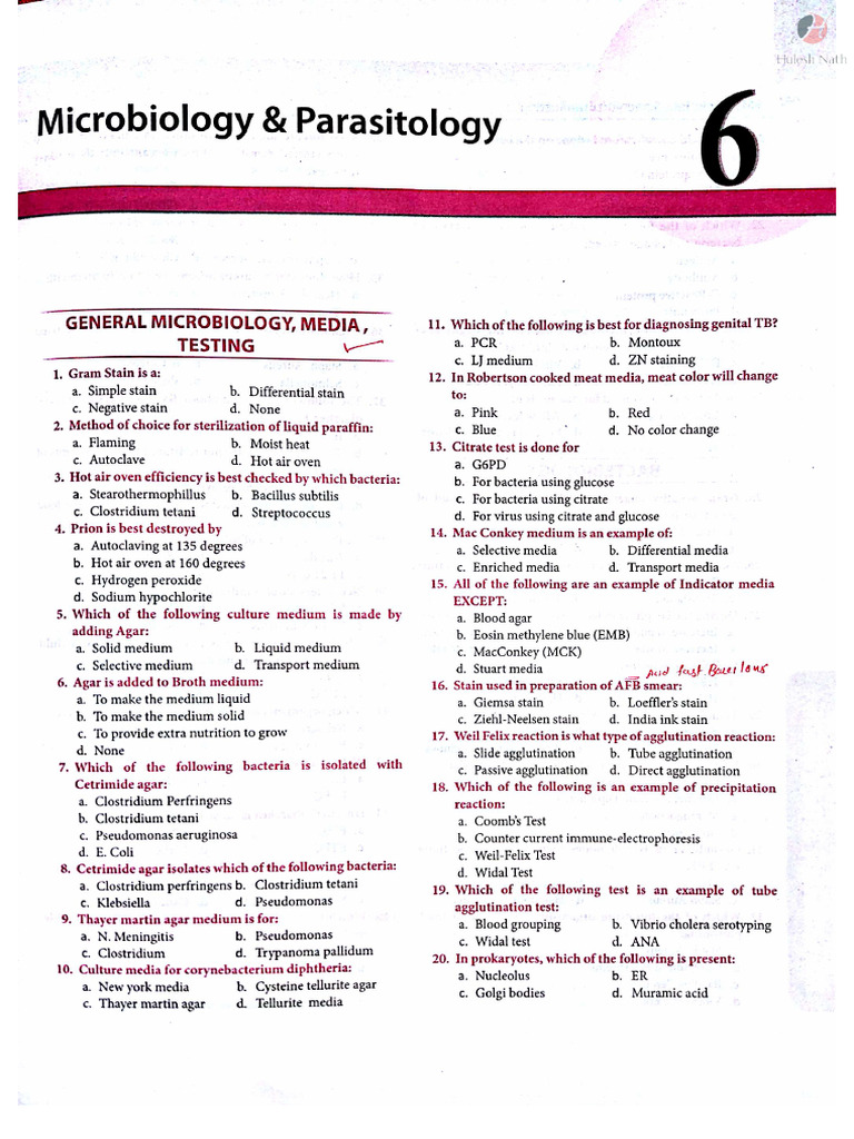 Microbiology, Parasitology MCQ | PDF