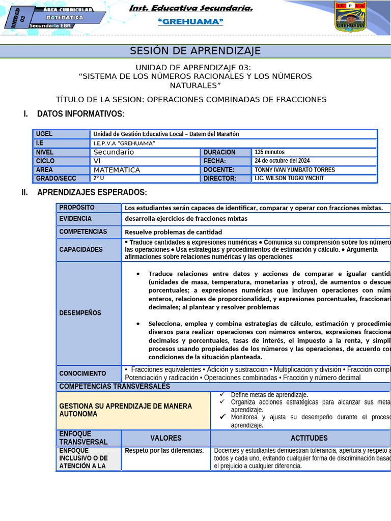 SESIÓN DE APRENDIZAJE 1 | PDF | Aprendizaje
