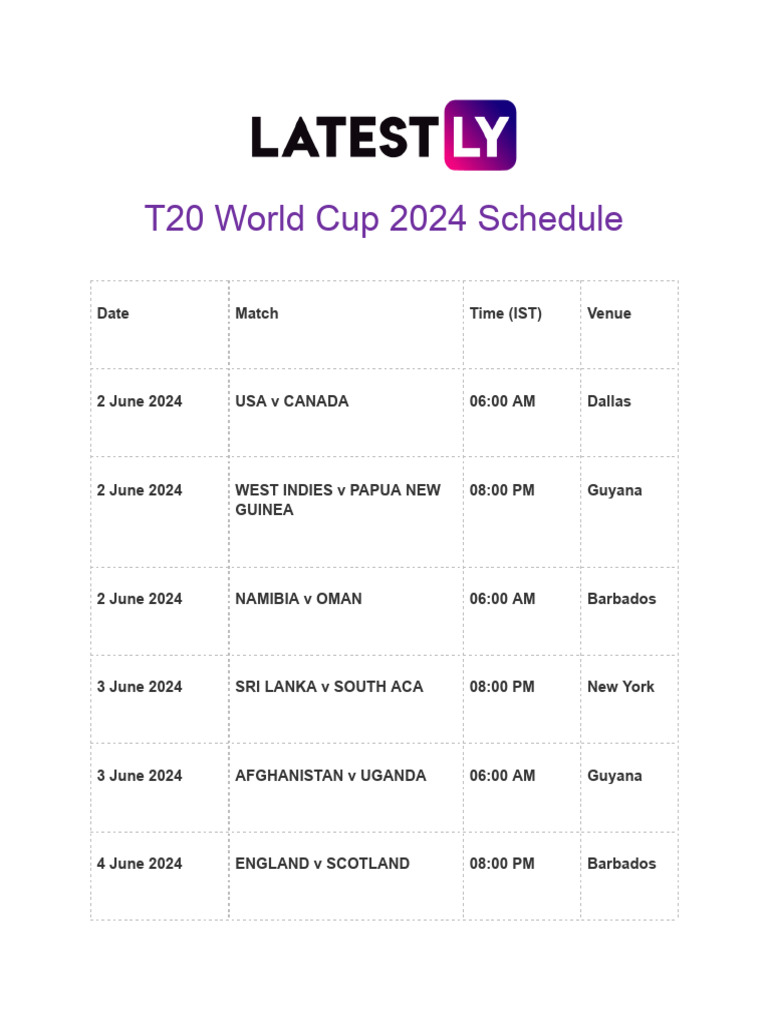 PDF File of ICC T20 World Cup 2024 Full Schedule For Free | PDF | Forms ...