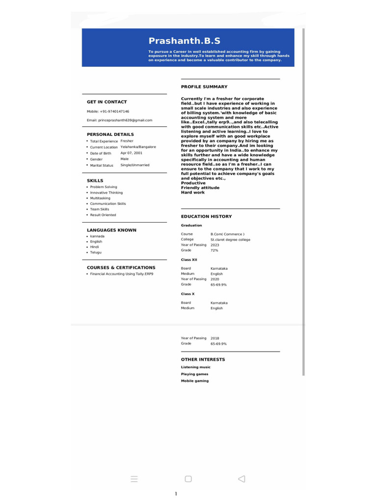 Prashanth Resume | PDF
