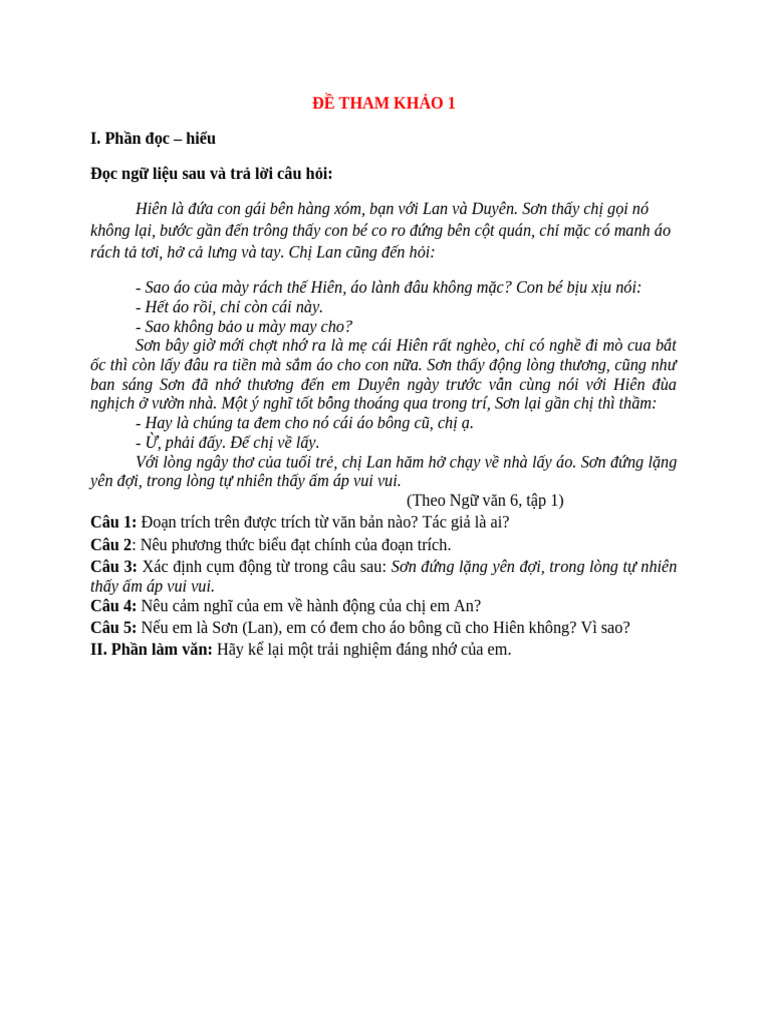 Đe Tham Khao hk1 | PDF