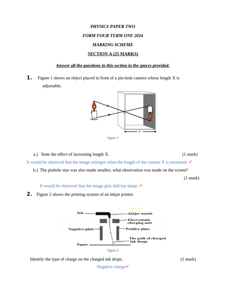Form 4 Physics - Paper 2 - Marking Scheme | PDF | Refraction | Inductor