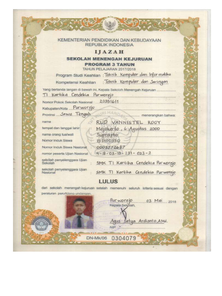 Rud Vanistel Rooy Ijazah | PDF