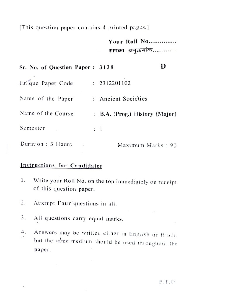 Ancient Societies Question Paper | PDF