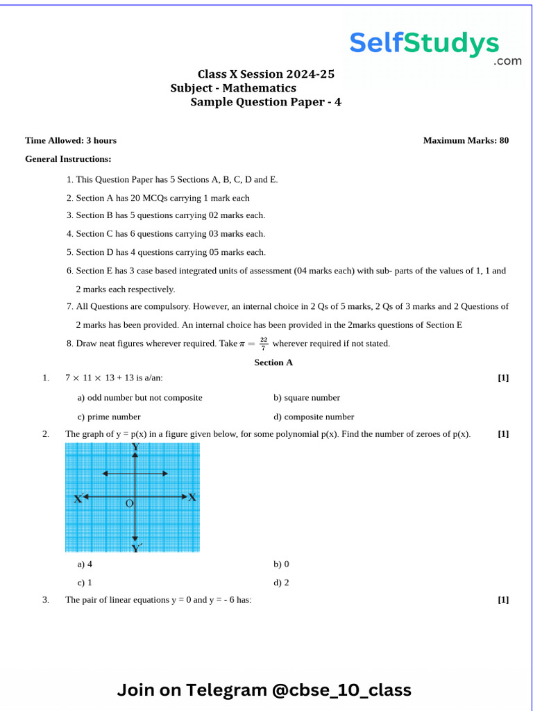 10 Class Math Standard Sample Paper 4 | PDF | Circle | Numbers