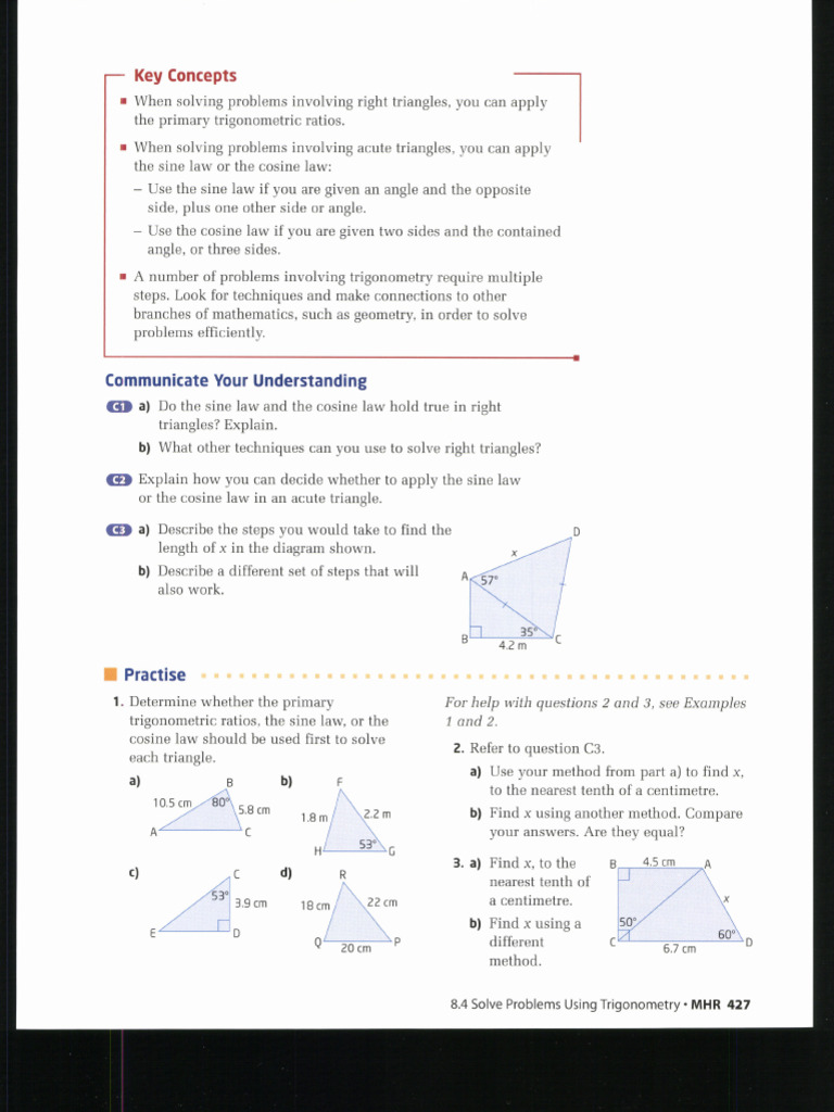 Lesson 46 Applications of Sine and Cosine Homework | PDF | Trigonometric Functions | Triangle