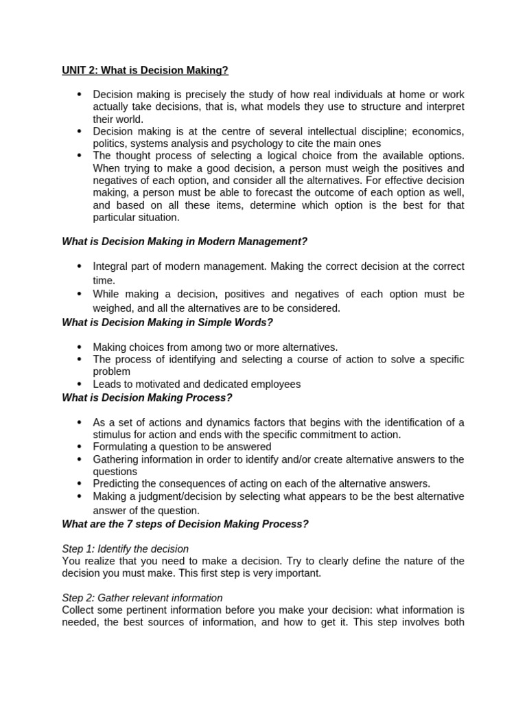 UNIT 2 Decision Making Process | PDF | Decision Making | Policy