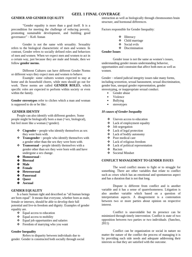 Geel 1 Final Coverage | PDF | Gender | Gender Studies