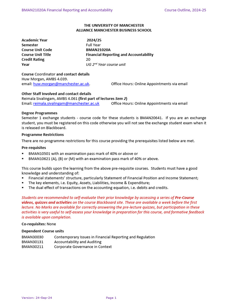 BMAN21020A Fin Rep Course Description 2024-25 | PDF | Financial ...