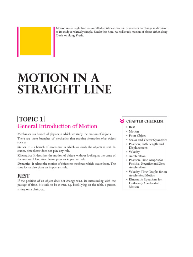Motion in A Straight Line Selfstudys | PDF