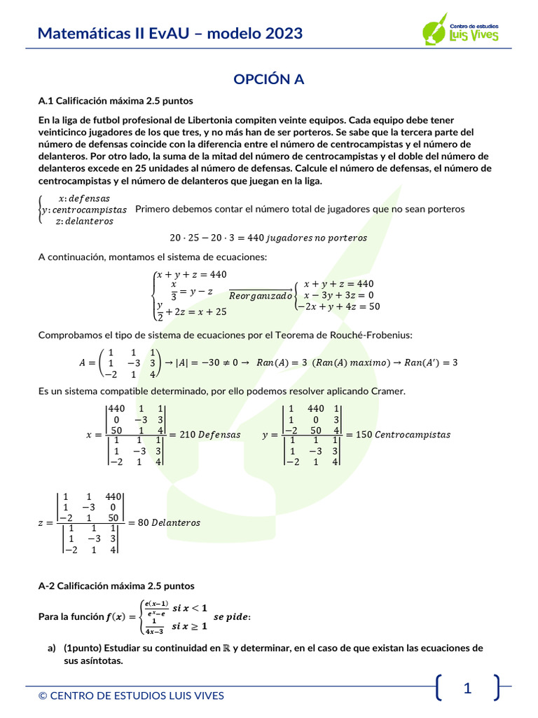 Matemáticas II EvAU 2023 | PDF | Matemáticas | Álgebra