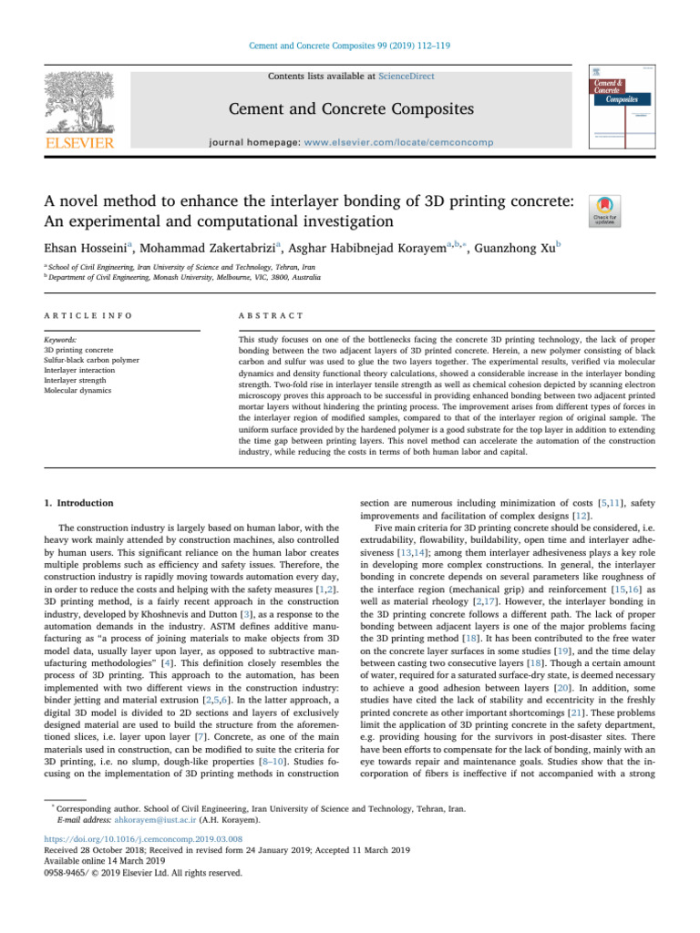 A Novel Method To Enhance The Interlayer Bonding of 3D Printing Concrete - An Experimental and ...