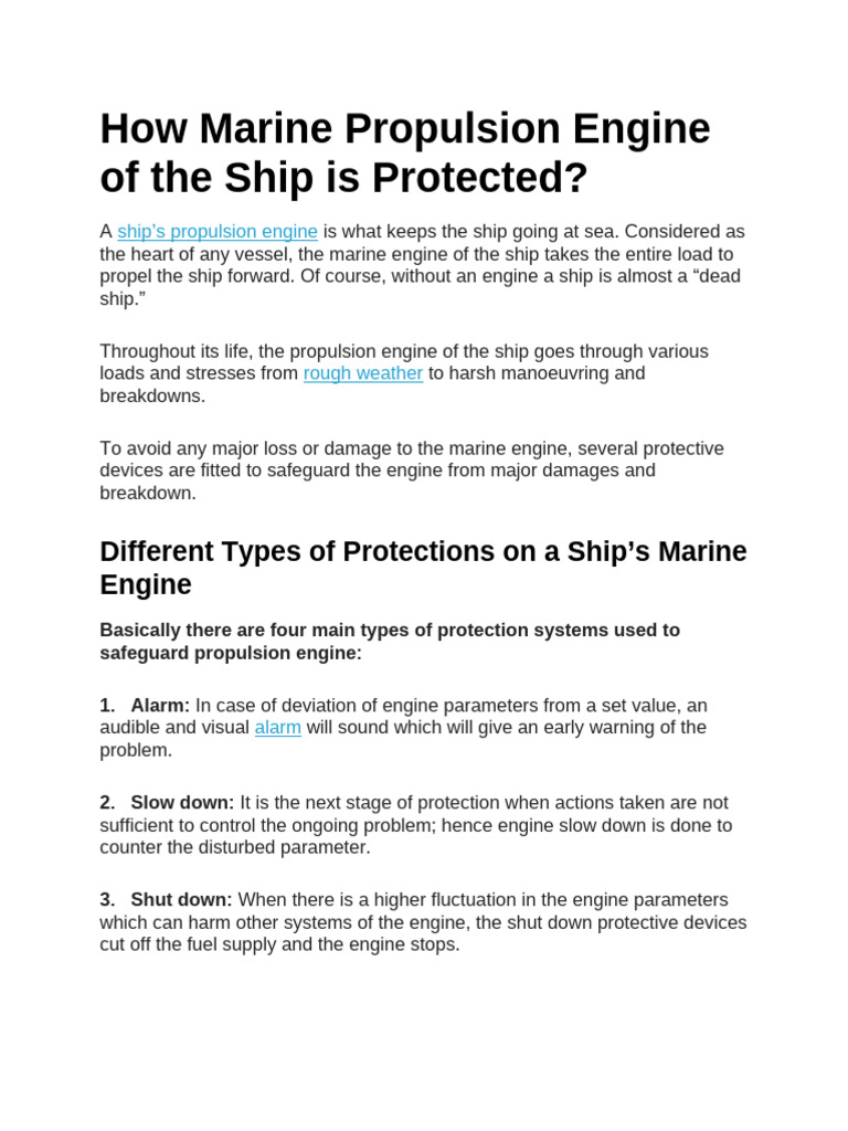 How Marine Propulsion Engine of The Ship Is Protected | PDF | Engines ...