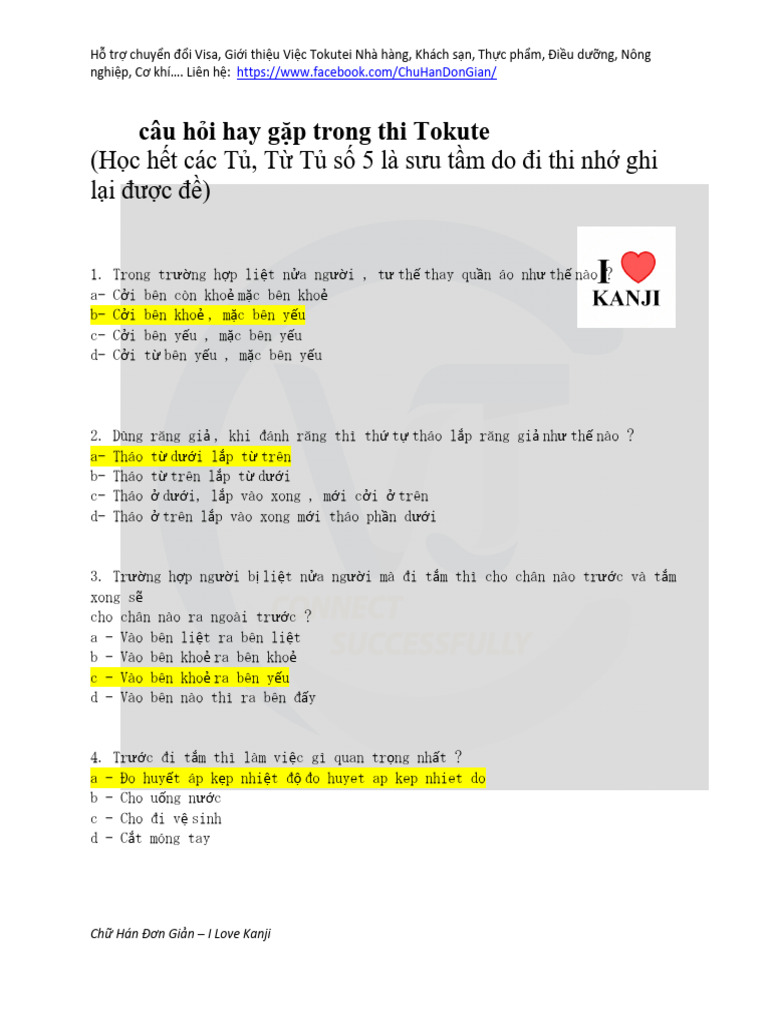 Tủ 1 - Các câu hỏi hay gặp trong thi Tokutai Kaigo 1 | PDF