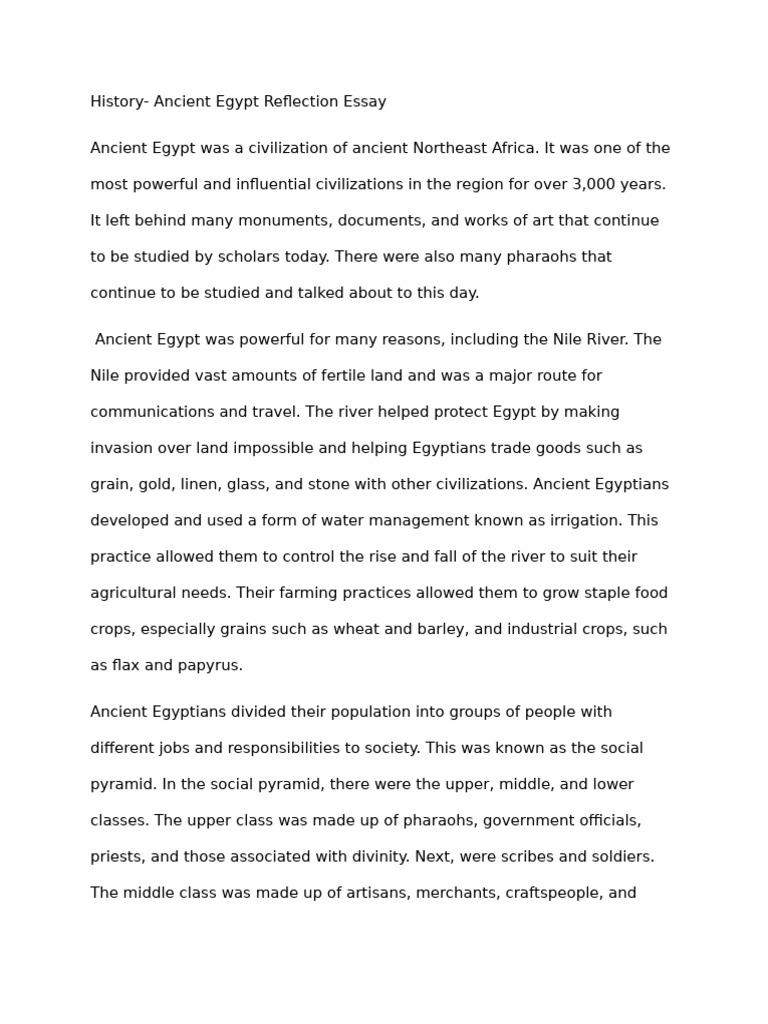 History- Ancient Egypt Reflection Essay | PDF | Ancient Egyptian ...