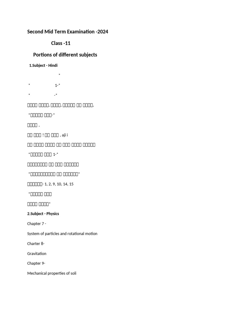 Class 11 Mid Term Exam Syllabus 2024 | PDF | Science | Plants