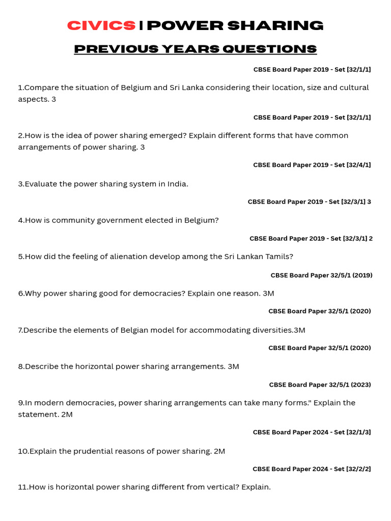 Power Sharing PYQ's | PDF