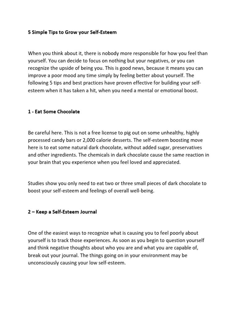 5 Simple Tips to Grow Your Self Esteem | PDF | Self Esteem | Chocolate 5 Simple Tips to Grow Your Self Esteem | PDF | Self Esteem | Chocolate