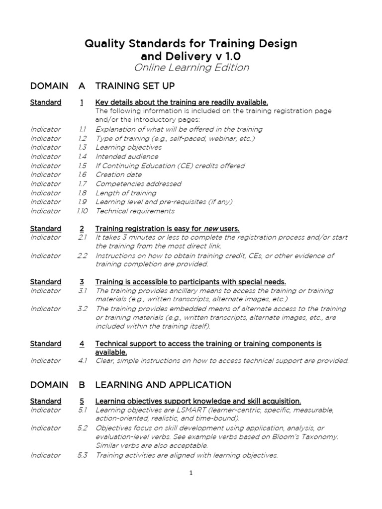 Quality Standards For Training 01 | PDF | Learning | Educational Assessment