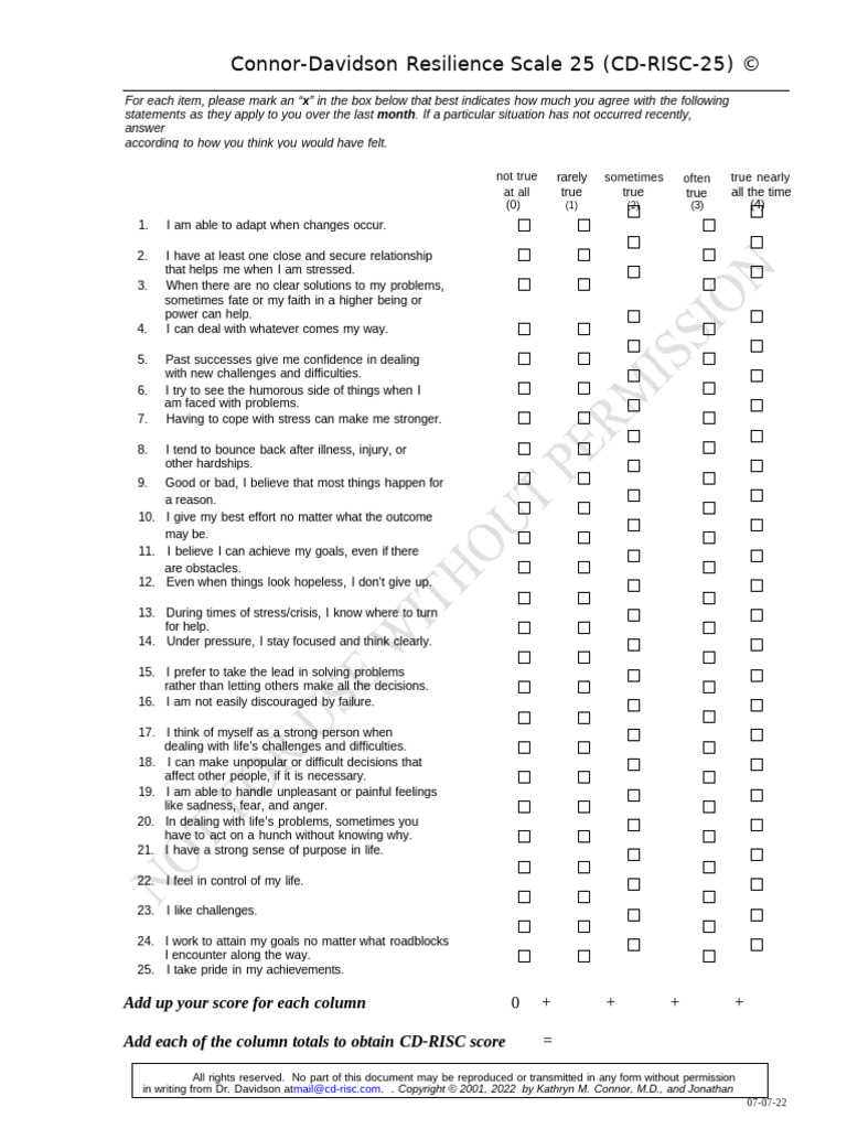 CD-RISC-25 07-07-22 Acc - Resiliency Survey | PDF | Psychological Resilience | Cognition